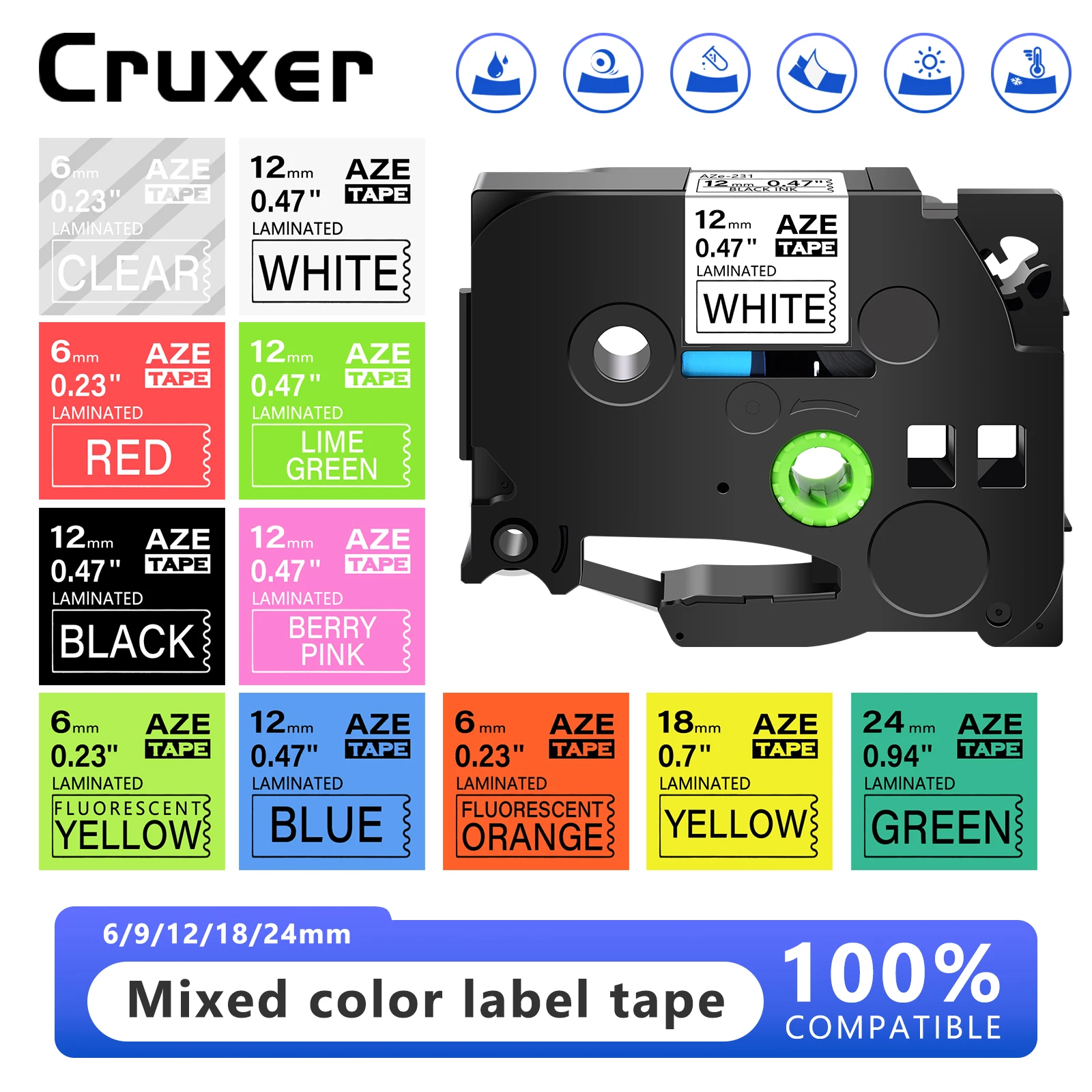 Cruxer-12-18-24mm-Laminated-Label-Tape-Compatible-for-Brother-TZE-231 ...