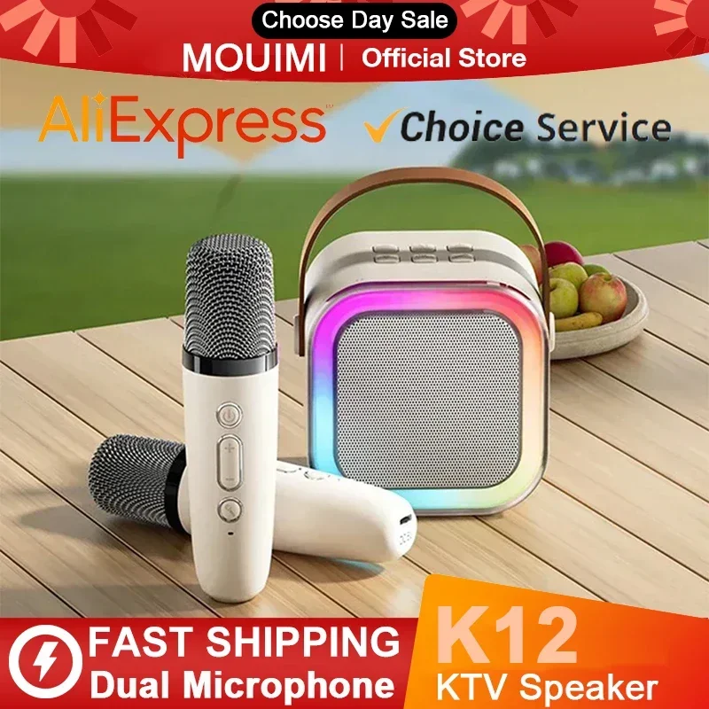 New-K12-Karaoke-Machine-Portable-Bluetooth-Speaker-With-1-2-Wireless-Microphones-HiFi-Family ...