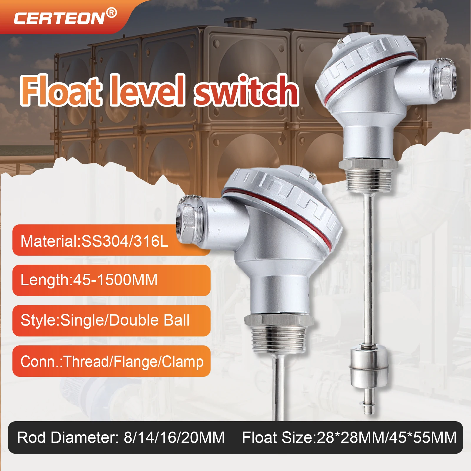 Rod Type Float Level Switch G1 Thread Stainless Steel Ball Float Liquid ...