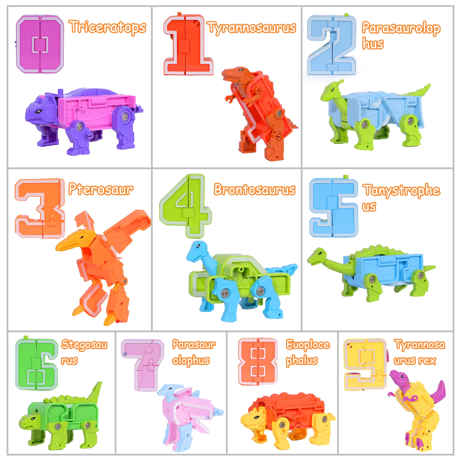 0 9 Numbers Animal Dinosaur Warrior Deformation Action Figures ...
