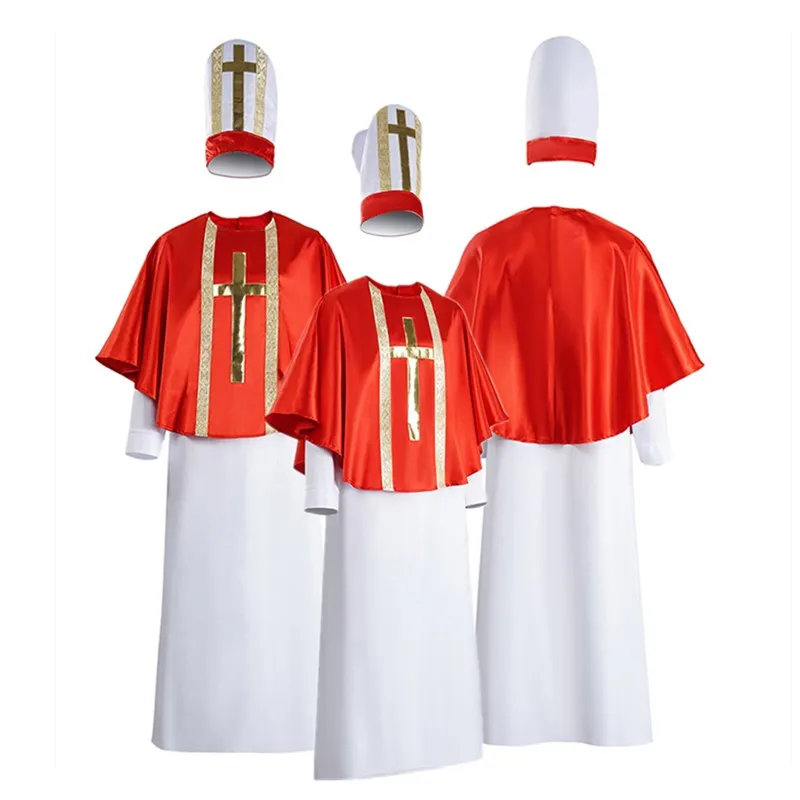 Adult Men Retro Priest Robe Fantasia Medieval Pope Cosplay Costume ...