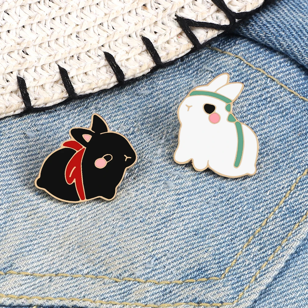 Cute-Fat-Rabbit-Enamel-Lapel-Pins-Couples-White-Black-Bunny-Brooches ...