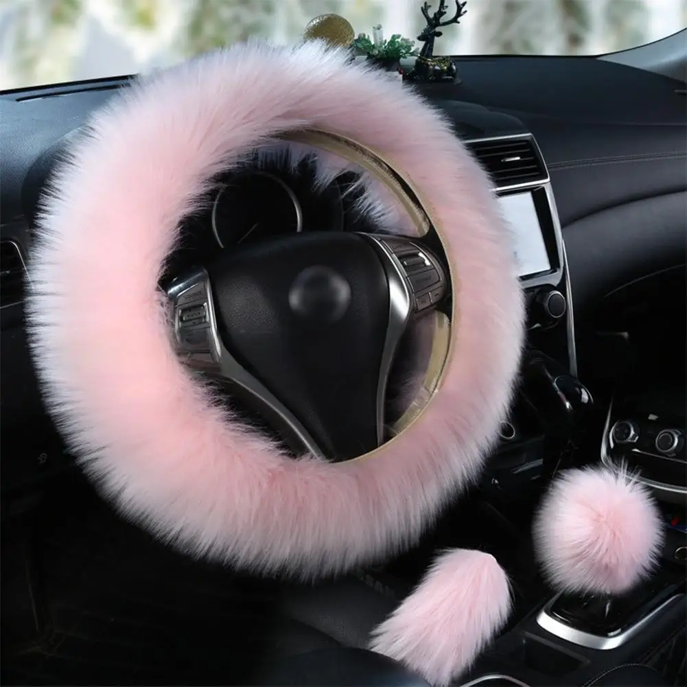 Luxury Plush Steering Wheel Cover Soft Faux Fur Winter Protector For ...