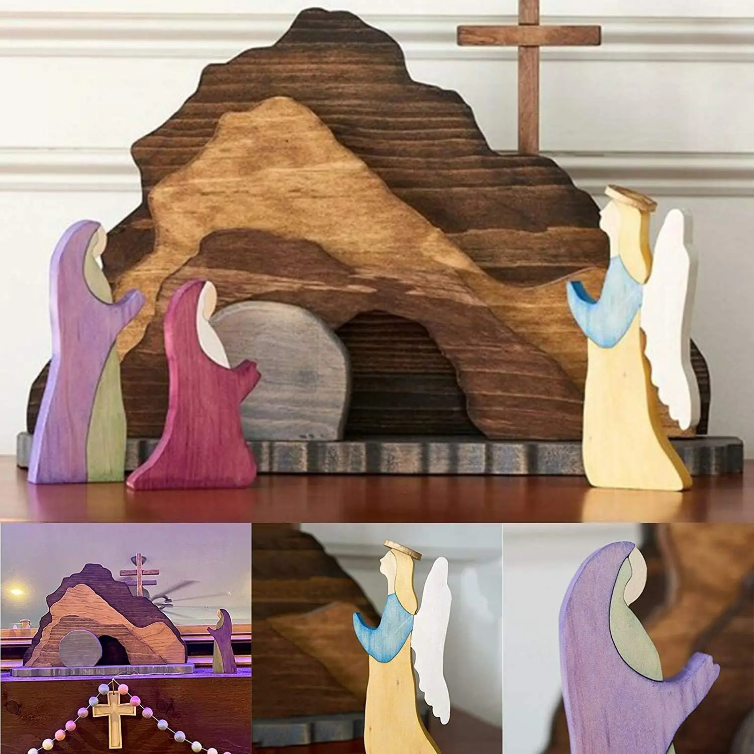 Easter Resurrection Scene Wooden Decoration Easter Decor Wooden Cross ...