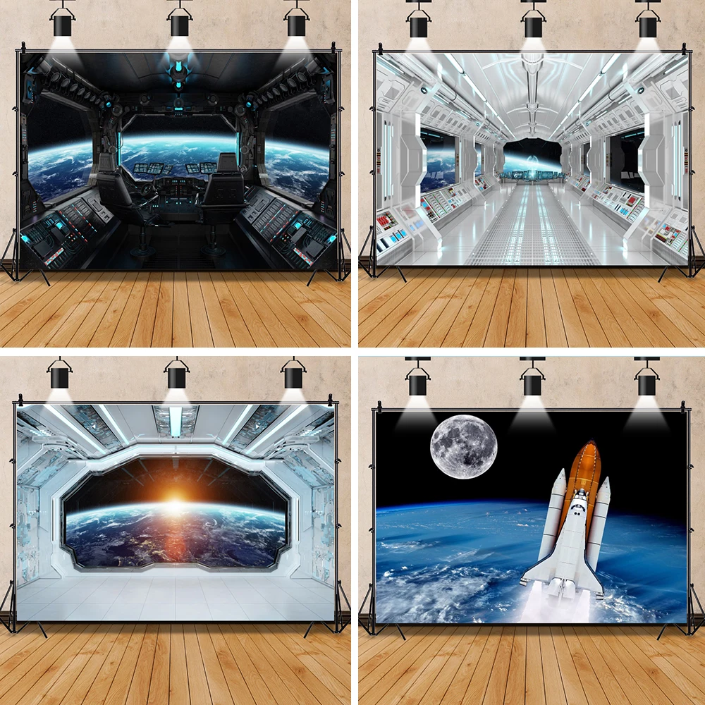 Spaceship-Backdrop-Outer-Space-Theme-Astronaut-Galaxy-Planet-Kid ...