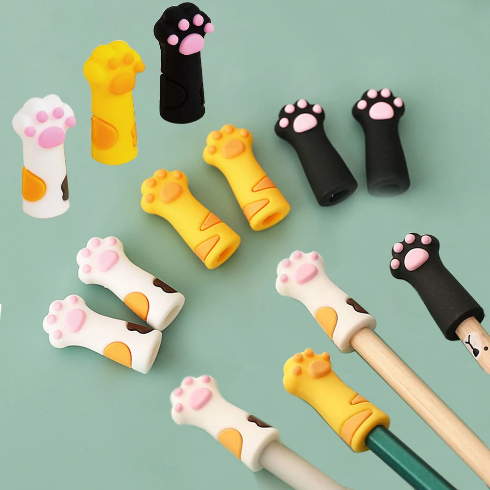 3Pcs-Set-Kawaii-Cat-Pencil-Cap-Cartoon-Silicone-Pen-Topper-Covers-For ...