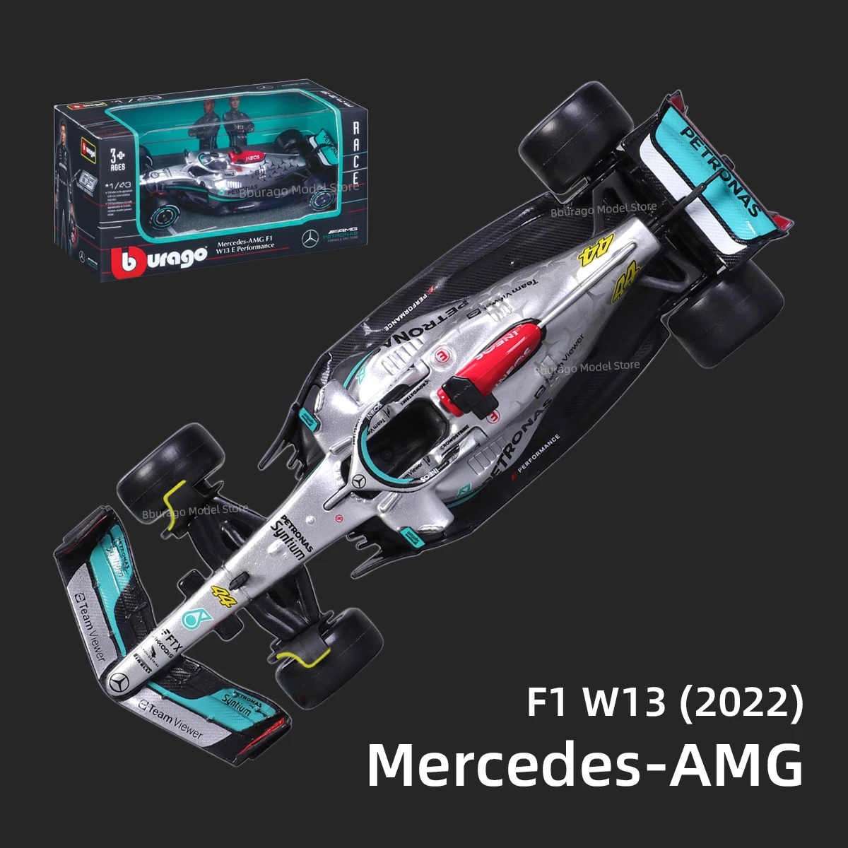 Bburago 1:43 2022 Mercedes AMG W13 F1 75 C42 RB18 F1 Formula Racing Car Static Simulation ...