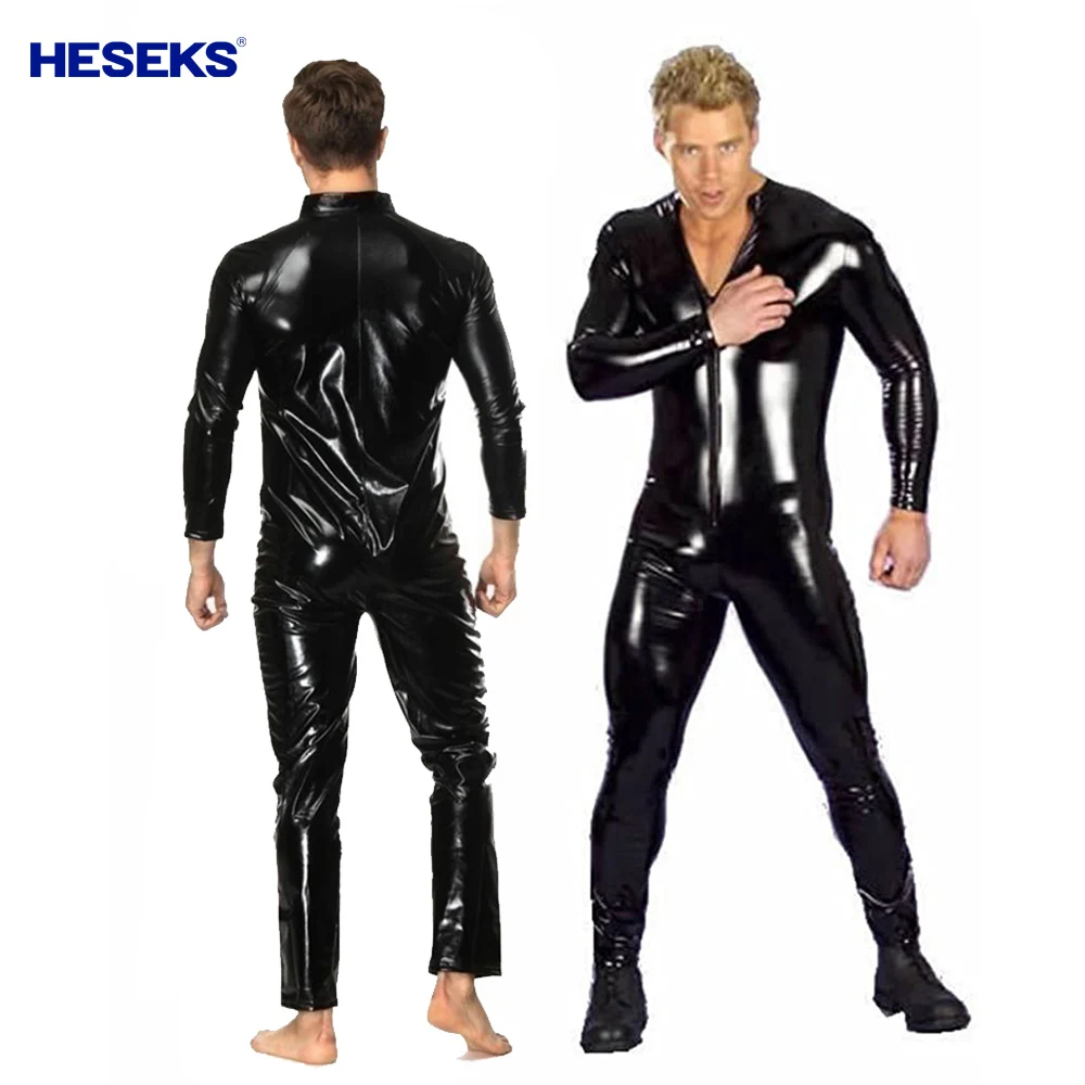 Heseks-Mens-Shiny-Patent-Leather-Catsuit-Full-Body-Leotard-Long-Sleeves ...