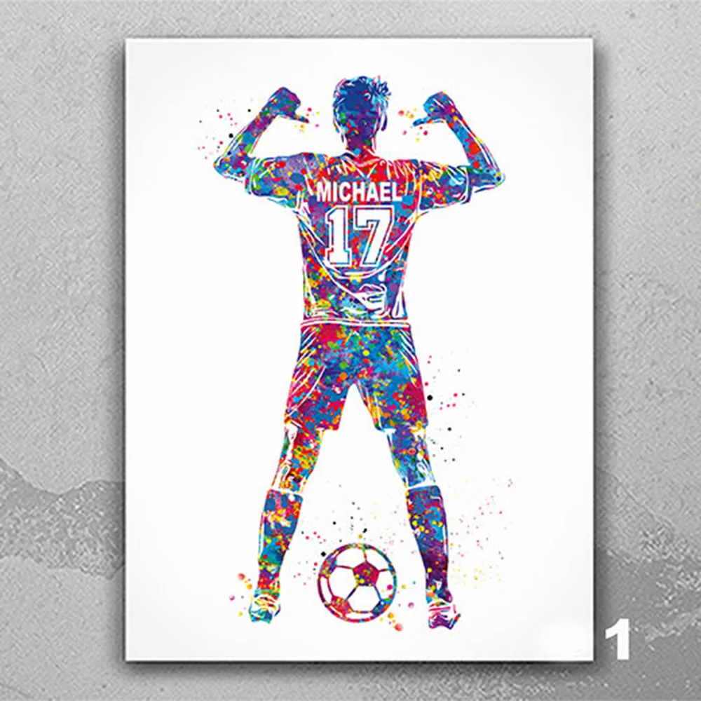 Personelized-Soccer-Player-Boy-Watercolor-Canvas-Print-Painting-Male ...