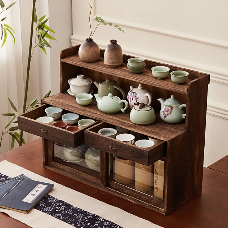 Chinese-Solid-Wood-Tea-Storage-Desktop-Dust-proof-Storage-Shelves ...