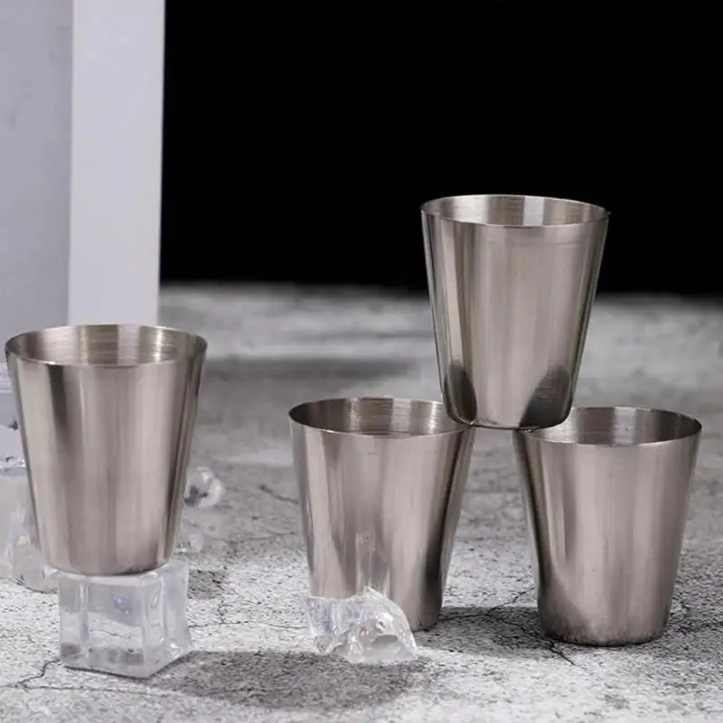 4pcs/Set Stainless Steel Glass Set Outdoor Small Glasses Set Travel ...