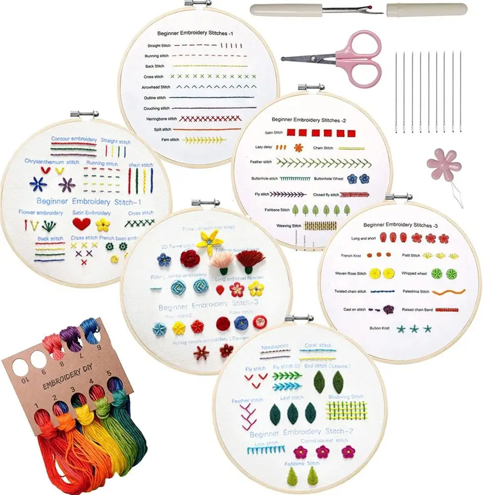 Beginner-Embroidery-Stitch-Practice-Kit-Cross-Stitch-Flowers-Needle ...