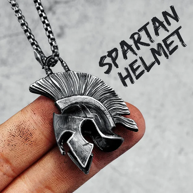 Vintage Spartan Helmet Necklace Stainless Steel Pendant Punk Rock Men ...