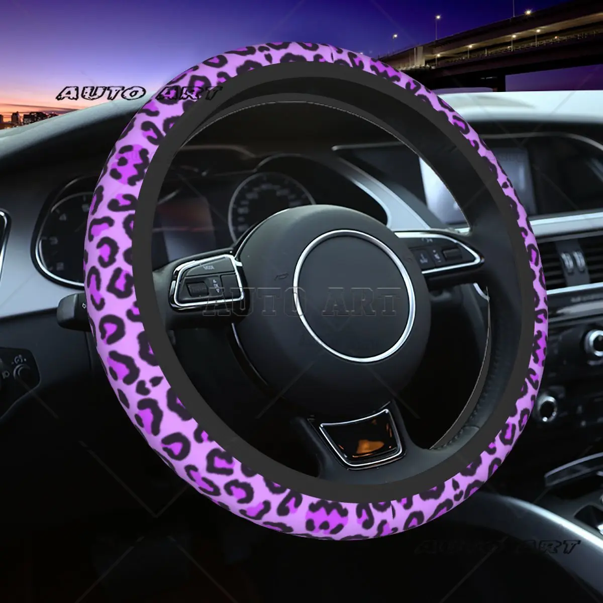 Purple Cheetah Car Steering Wheel Cover Universal Leopard Steering ...