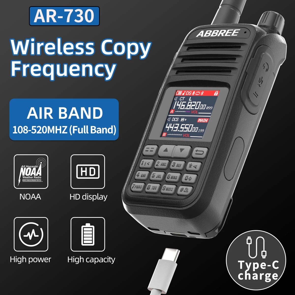 ABBREE-AR-730-Walkie-Talkie-NOAA-Weather-Channel-Receive-108-520MHz ...