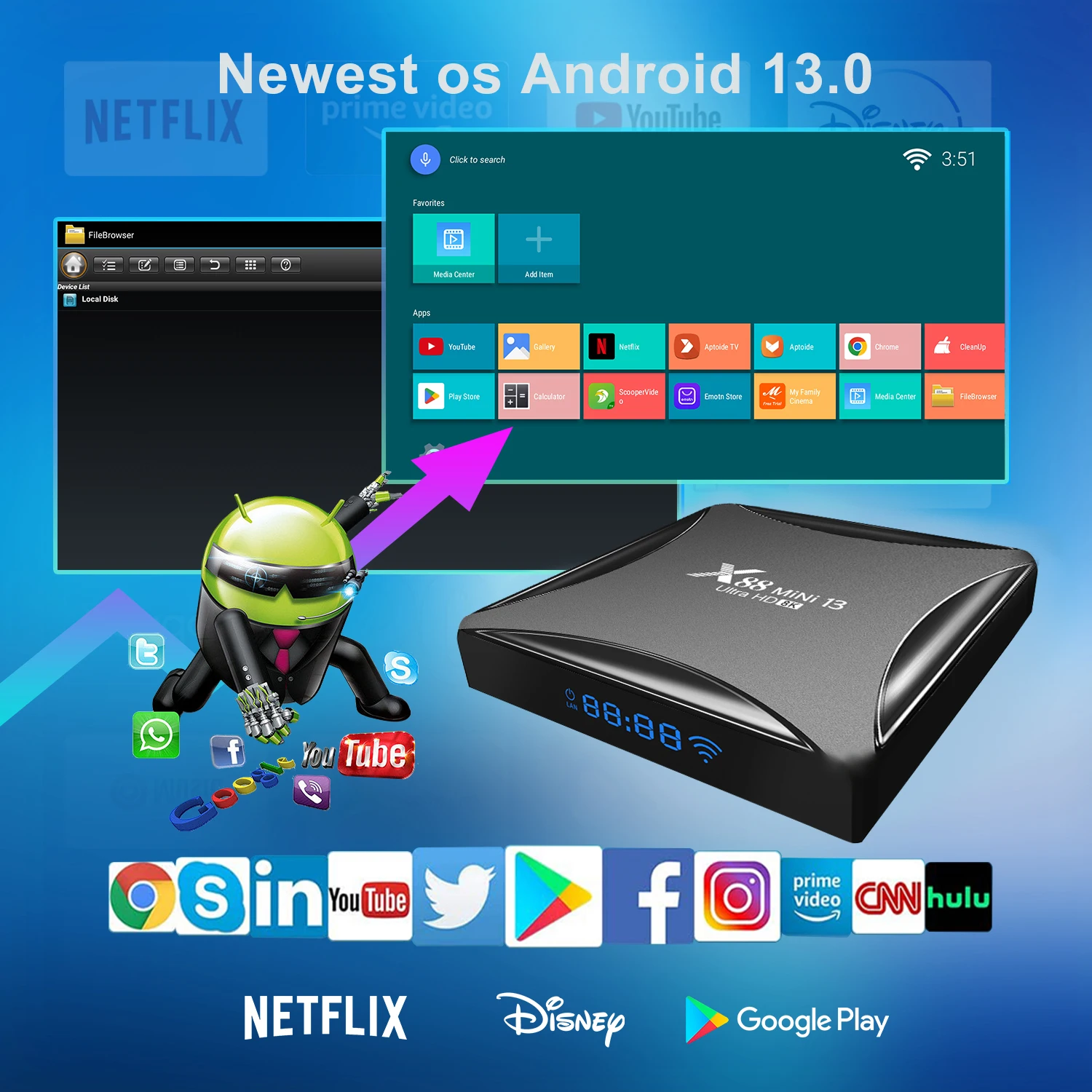 Box multimedia - LEMFO - Mini boîtier TV X88 - Android 13 - 8K - 4 Go ...