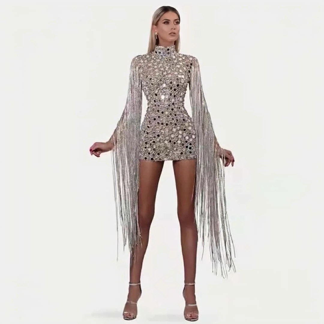 New-Luxurious-Sheer-Mesh-Flesh-Dress-Banquet-Party-Evening-Dress ...