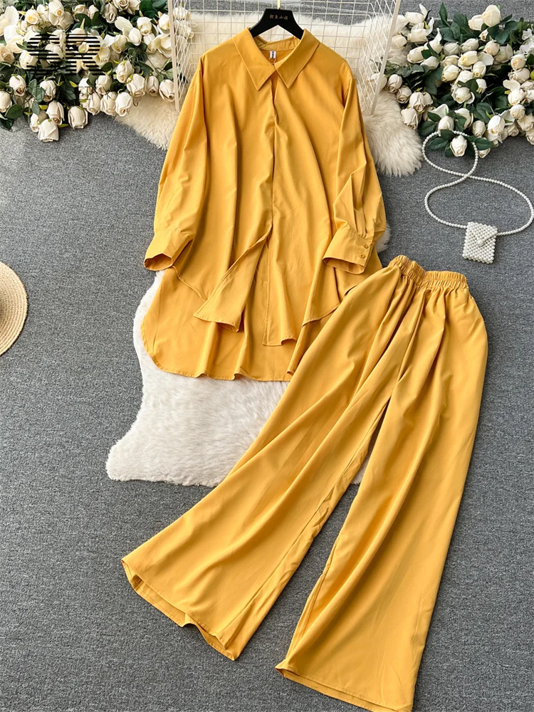SINGREINY-Loose-Autumn-Two-Piece-Sets-Lapel-Long-Sleeve-Long-Top ...