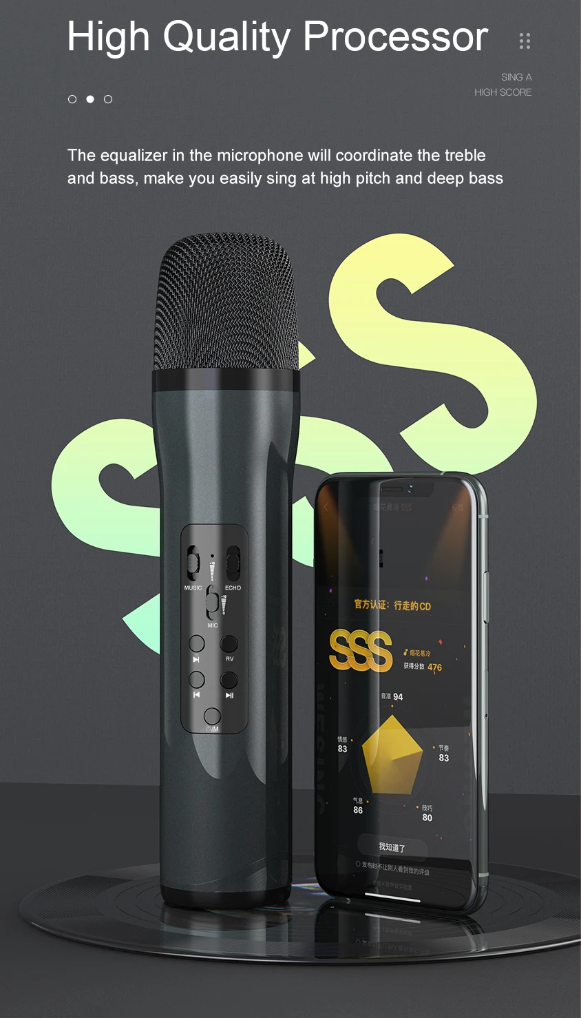 Micro rouge-Microphone karaoké sans fil avec haut-parleur Bluetooth ...