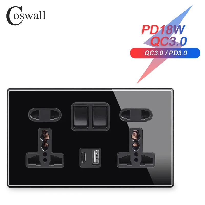 COSWALL-PD-18W-Type-C-Wall-Socket-3A-Quick-Charge-USB-Interface-Glass ...