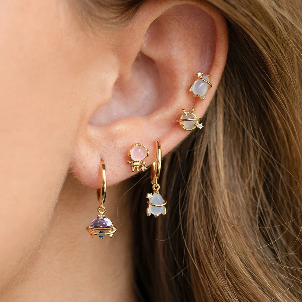 1PC Stainless Steel Cubic Zirconia Space Element Hoop Earring For Women ...