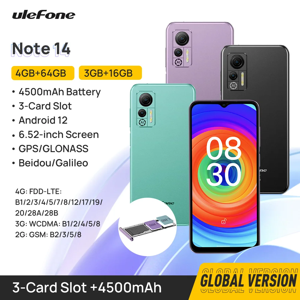 Ulefone Note 14 Smartphone 4500mAh Android 12 6.52-inch 64GB ROM 13MP ...
