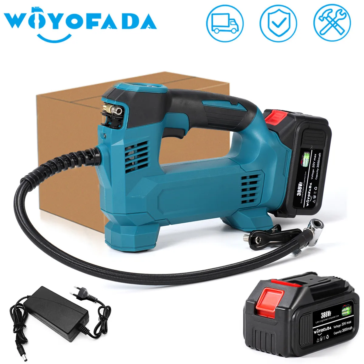 WOYOFADA Cordless Electric Air Pump Portable Car Tire Electric Inflator ...