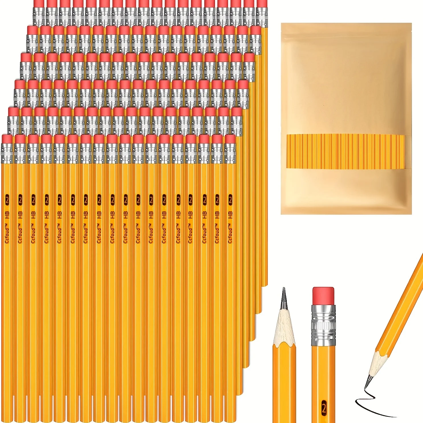 50-100-150pcs-Pencils-With-Eraser-Top-2-HB-Pencils-Drawing-And ...