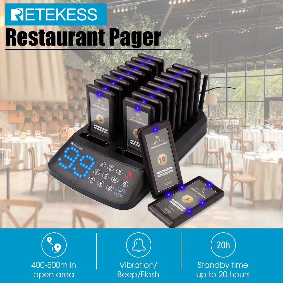 Retekess T115 Restaurant Pager Wireless Calling System Guest Queuing 18 ...