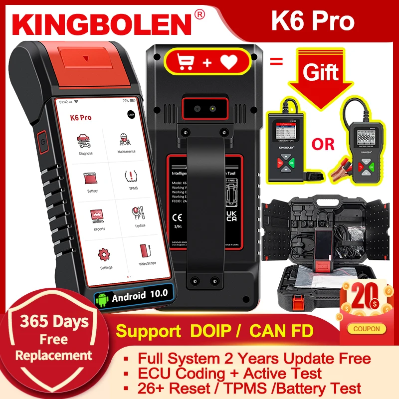 KINGBOLEN K6 PRO All system Auto Diagnostic tool tpms program Battery ...