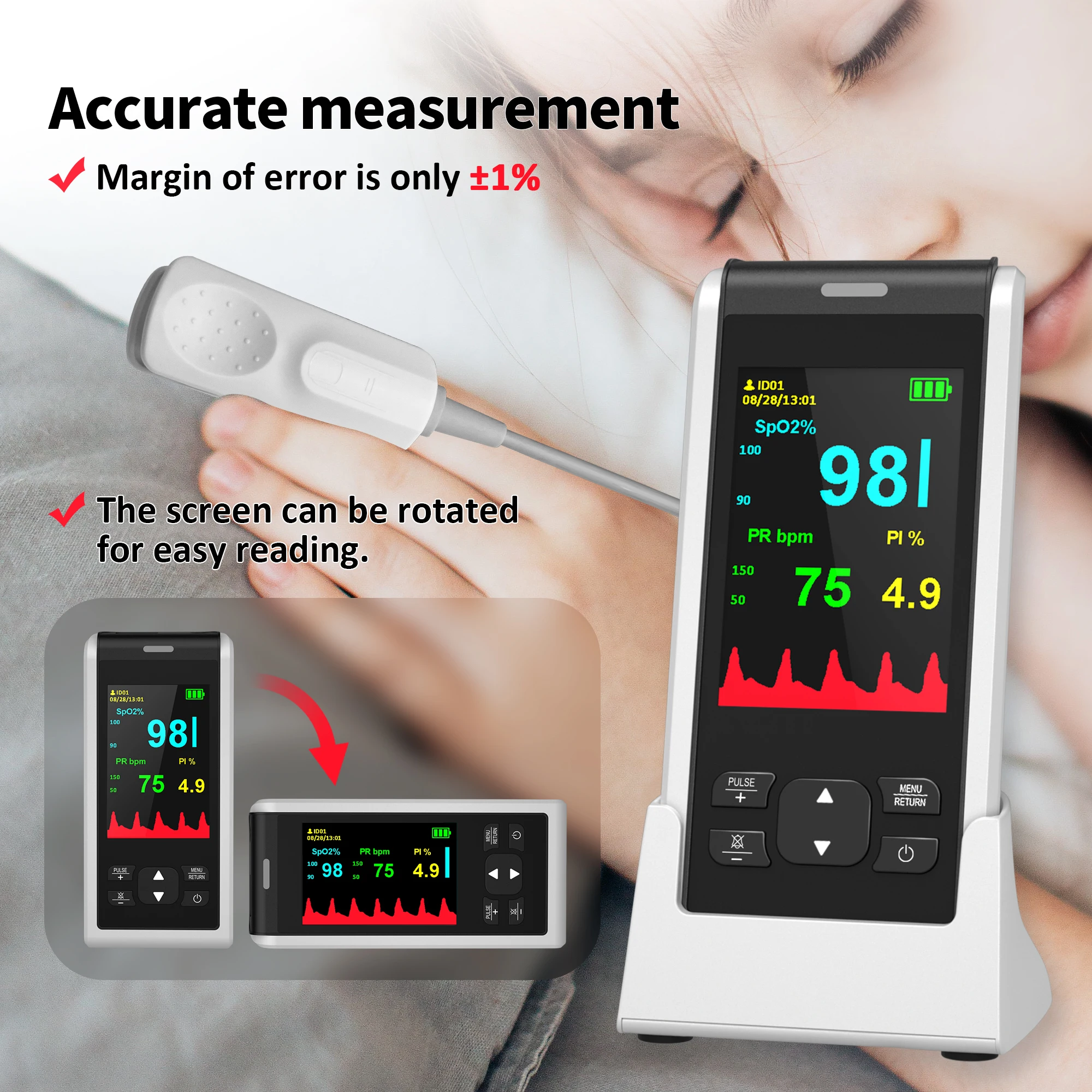 HealthTree-Medical-Handheld-Pulse-Oximeter-Bluetooth-APP-Control ...