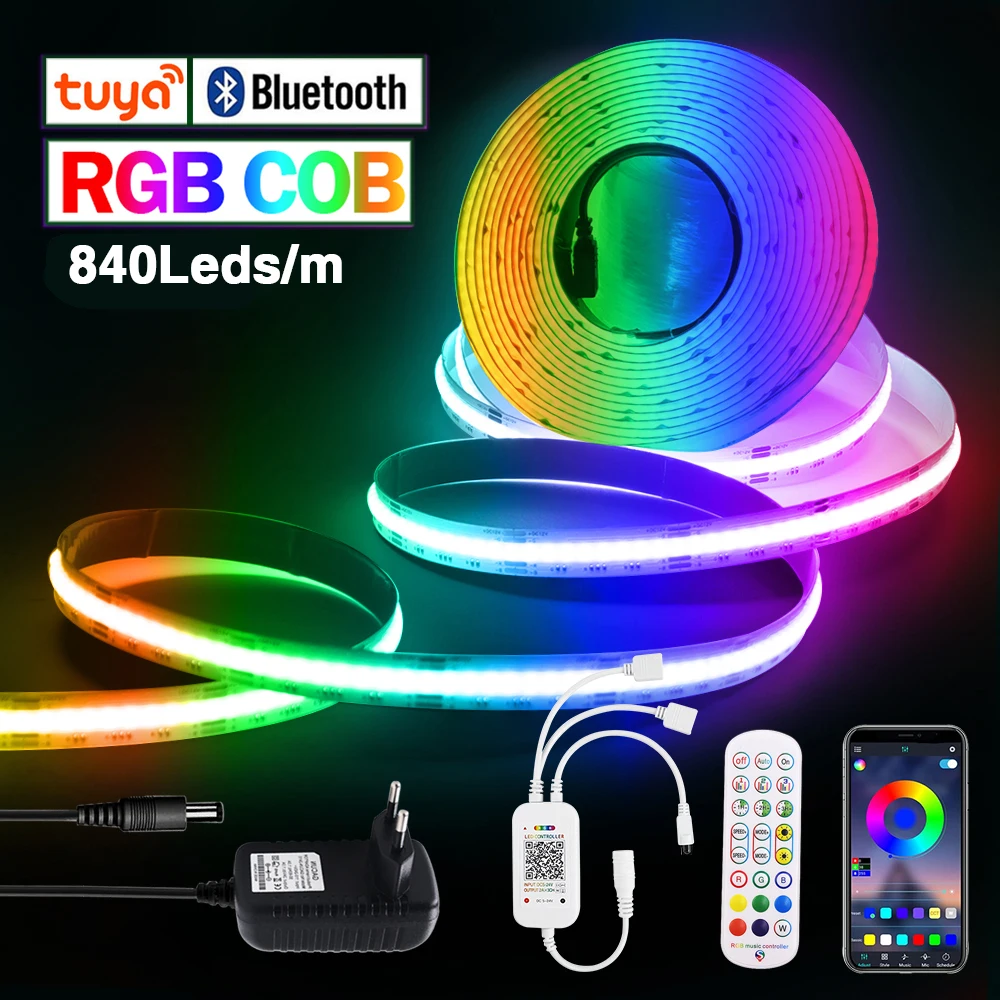 WIFI-Bluetooth-APP-Control-RGB-COB-LED-Strip-DC-12V-24V-840LEDs-M-TV ...
