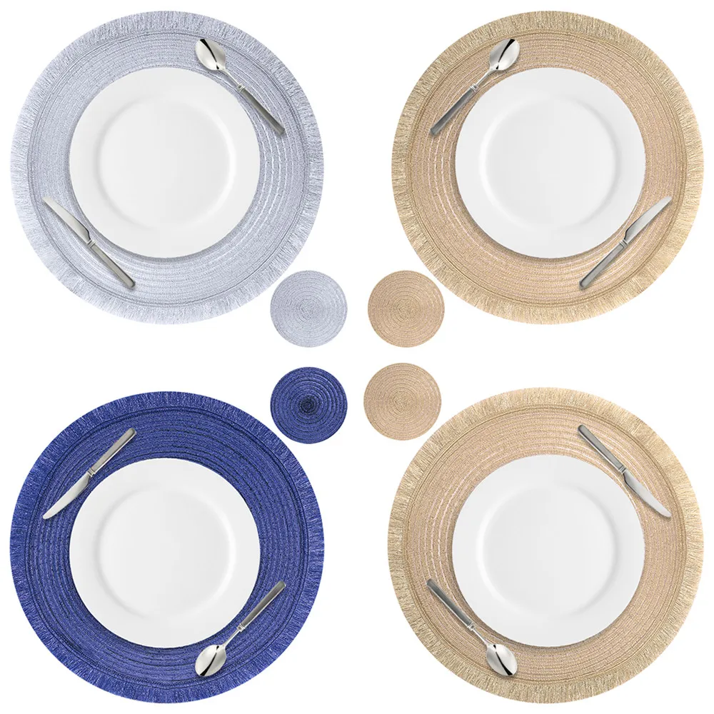 Napperons ronds - Gold - Set de 4/8 - Résistants à la chaleur - Style bohème - Avec pompons ...