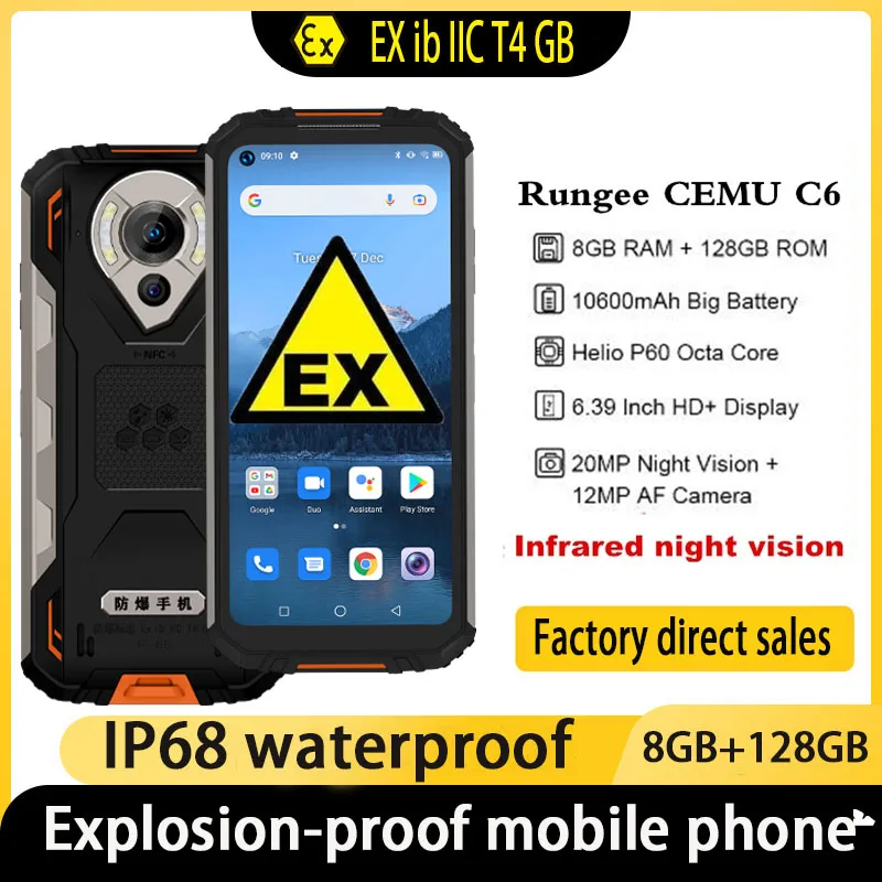 Rungee teléfono inteligente C6 resistente al agua IP68, 6,4 pulgadas, 8GB + 128GB, 10600mAh ...