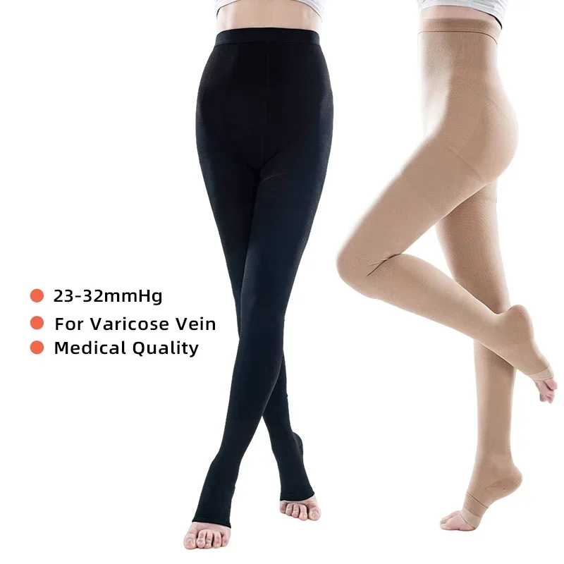 Medical-Compression-Pantyhose-Stocking-34-46mmHg-Women-Thighs-Open-Toe ...