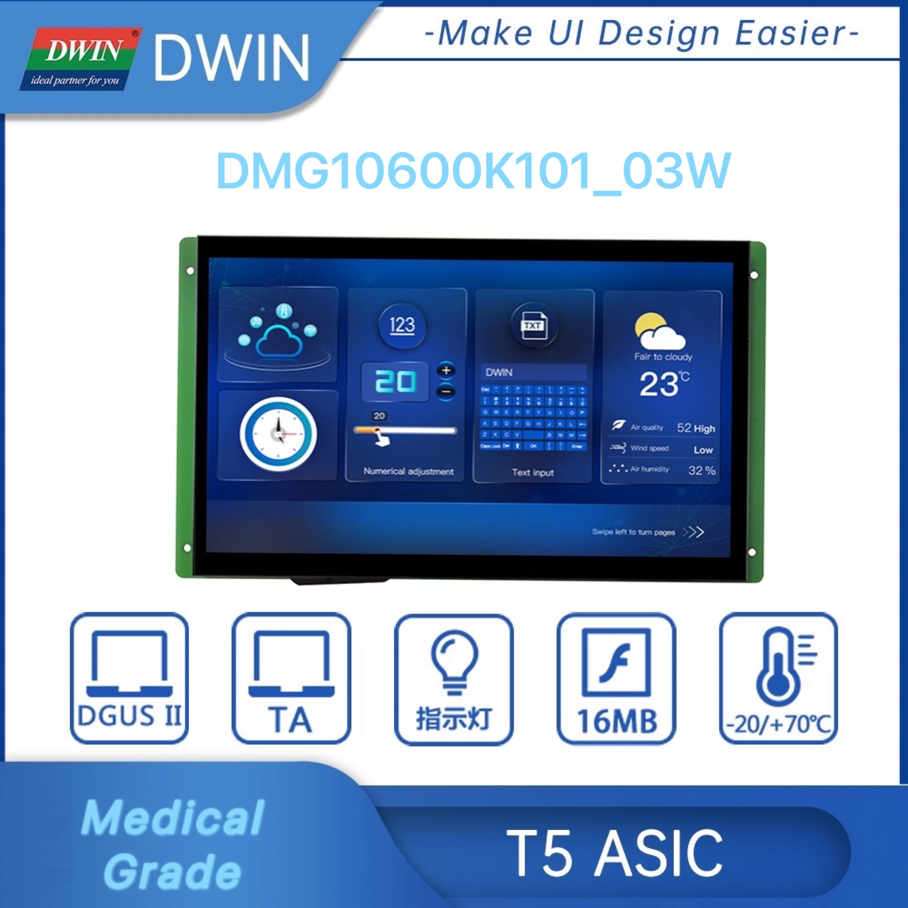 Dwin pantalla LCD tft inteligente de 10,1 pulgadas, 1024x600, UART, IPS ...
