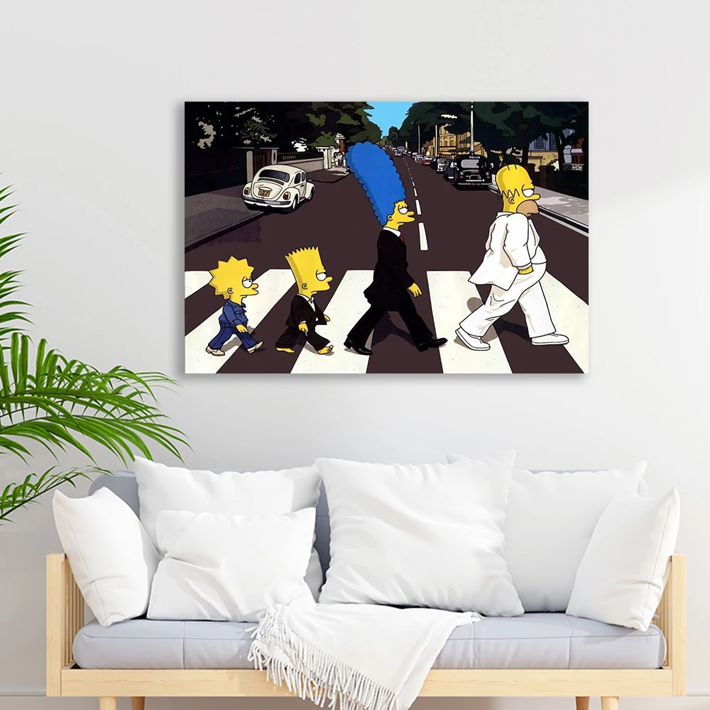 Disney-Simpson-Poster-Simpson-Family-Crossing-The-Road-Funny-Canvas ...