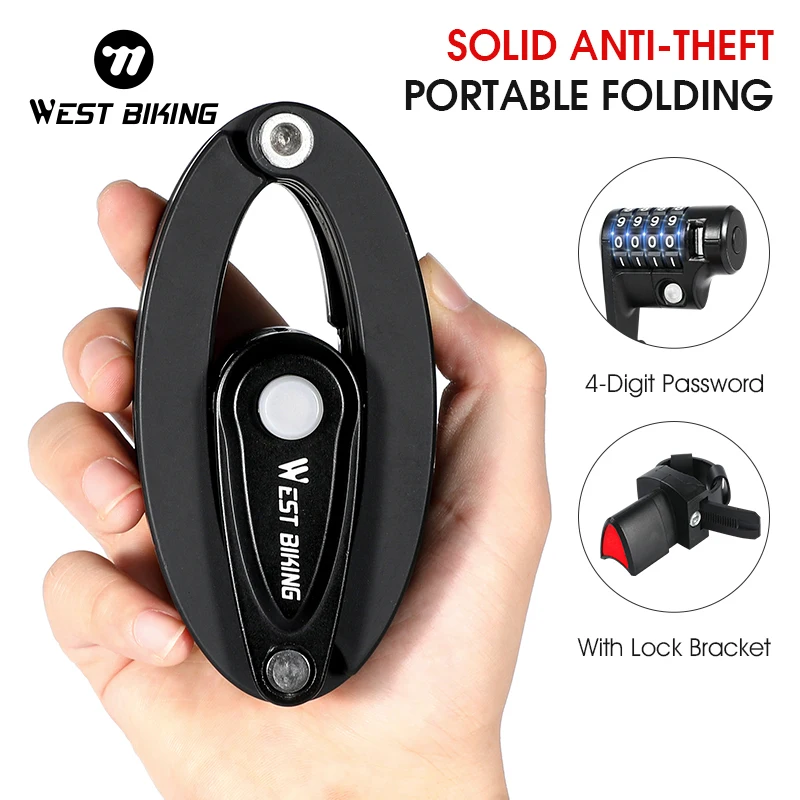 WEST-BIKING-Portable-Bicycle-Lock-Foldable-4-Digit-Password-Durable ...