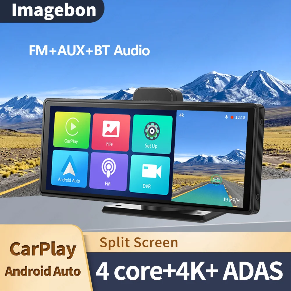 10.26" Wireless CarPlay & Android Auto Dash Cam ADAS Touch Screen 4K DVRs GPS Navigation ...