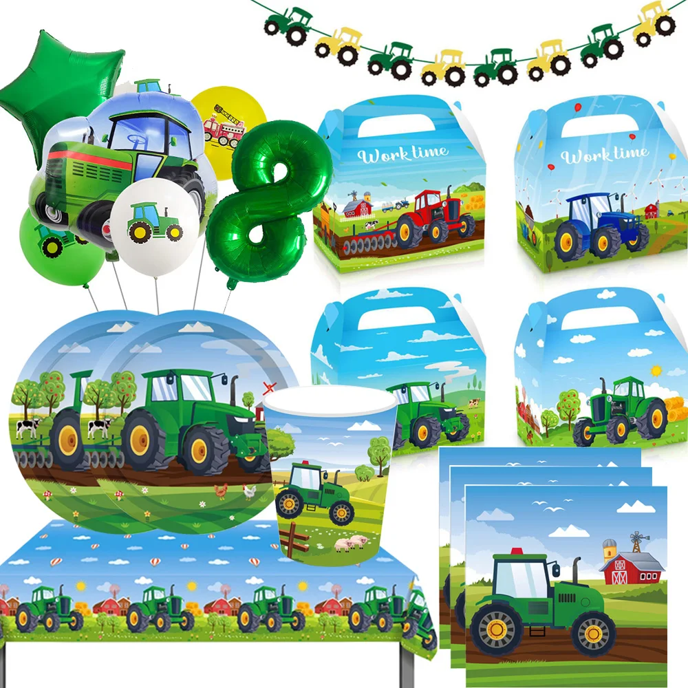 Suministros-de-fiesta-de-Tractor-verde-vajilla-desechable-taza-plato-servilleta-mantel-cami-n ...
