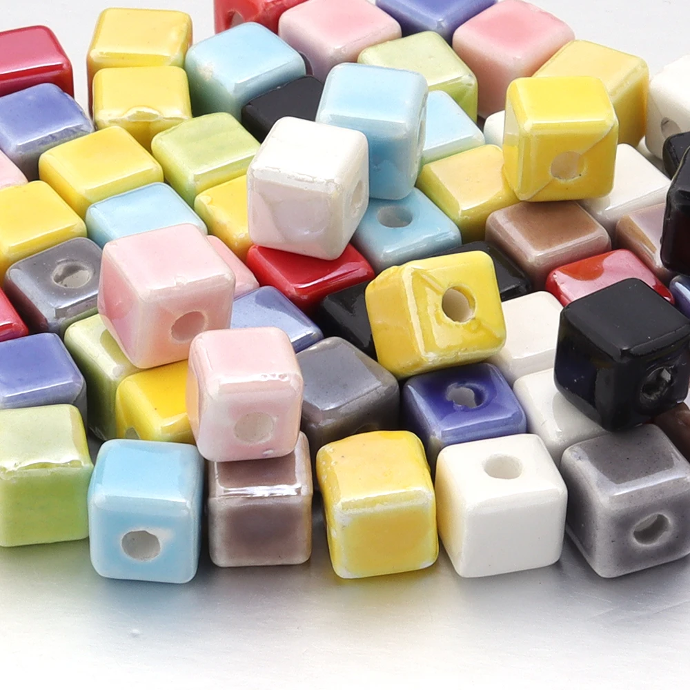 10pcs/lot Colorful Square Beads Ceramic Beads Cube Loose Beads For DIY ...