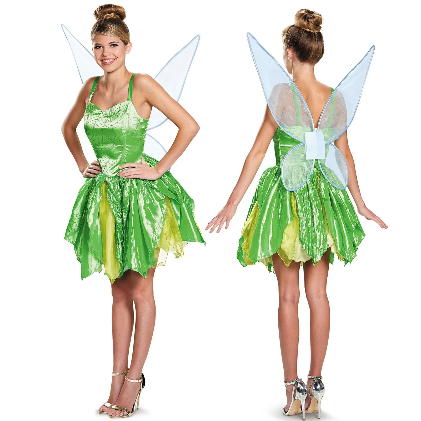 Women Fairy Costume Sleeveless Patchwork Mini Slip Dress with Butterfly ...