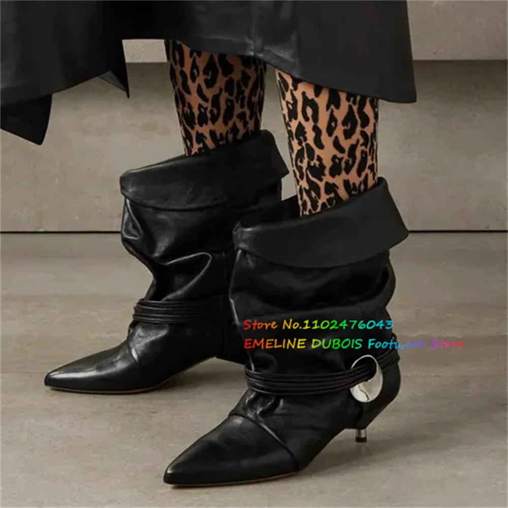 Autumn and Winter Leather Cat Heel Fashion Boots Women Pointed Toe ...