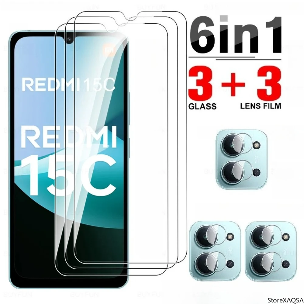 6in1 Full Cover Tempered Glass for Xiaomi Redmi 15C Camera Glass Screen ...