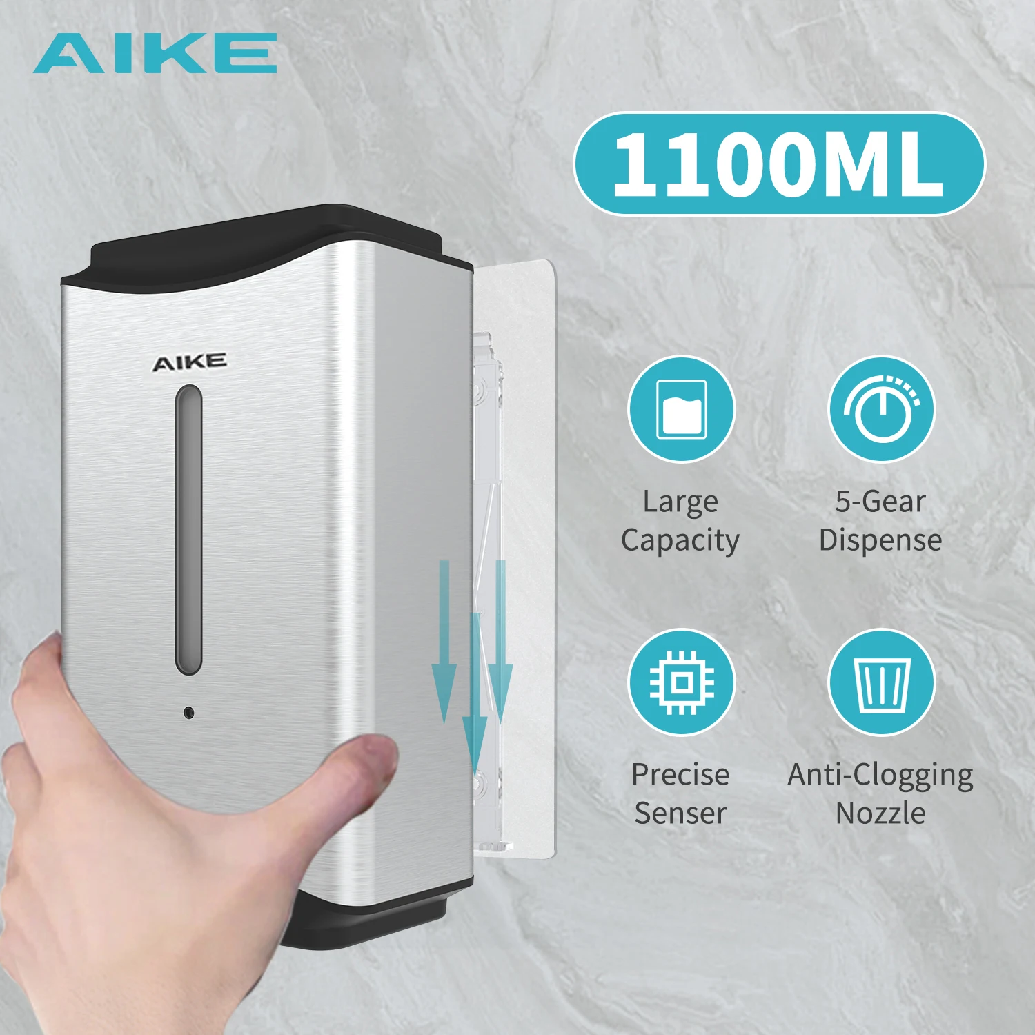 AIKE-Automatic-Soap-Dispenser-Liquid-1100ML-Large-Capacity-Wall-Mounted ...