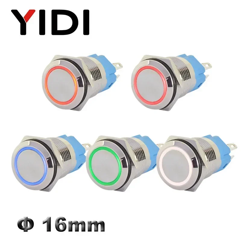 16mm-LED-Illuminated-Flat-Metal-Push-Button-Switch-on-Off-Latching ...