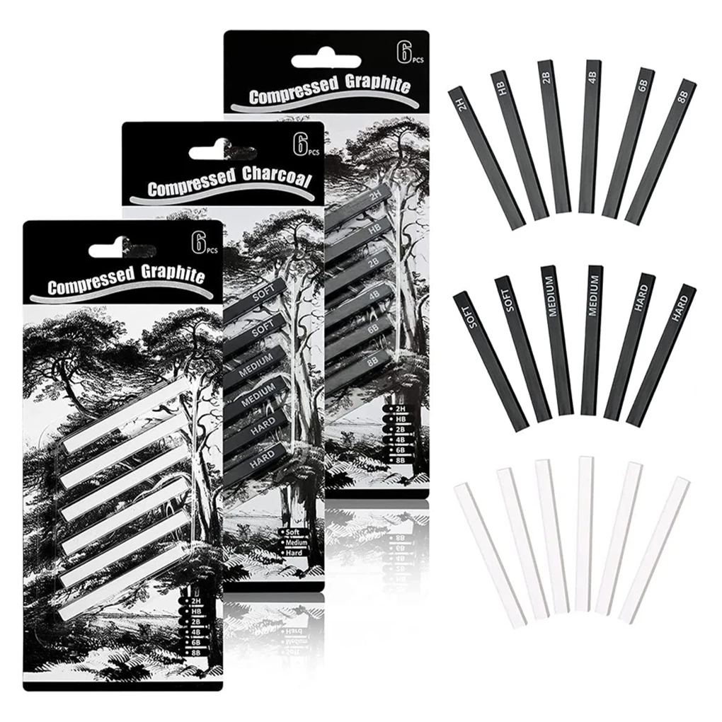 18pcs Graphite Sticks Lightweight Portable Compressed Sticks Square ...