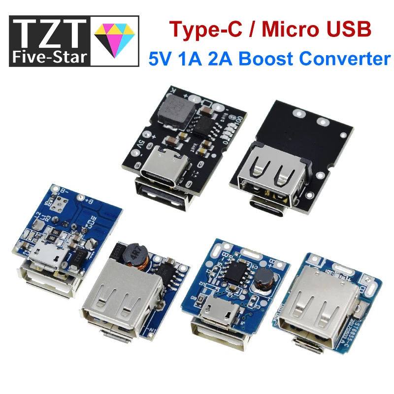 Type C / Micro USB 5V 1A 2A Boost Converter Step Up Power Module Mobile Power Bank Accessories ...