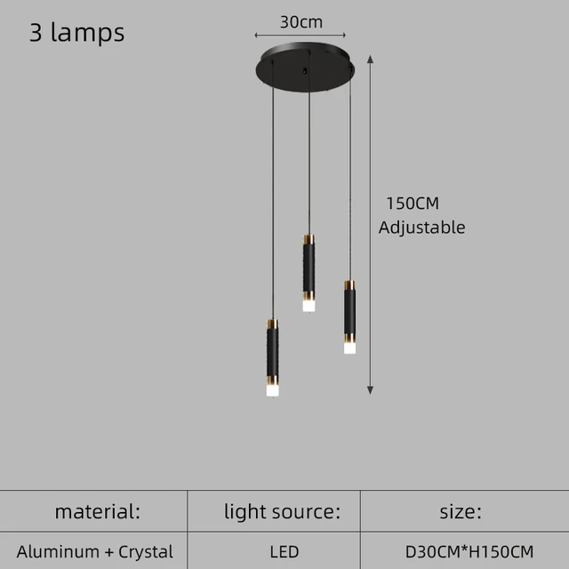 Modern led chandelier black gold long line stair lamp duplex attic ...