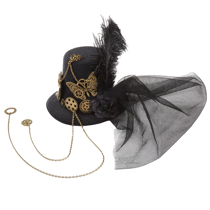 Mini-sombrero-de-copa-Steampunk-g-tico-Punk-Gear-Little-Fedoras-Hair ...